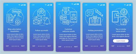 Email Marketing Blue Onboarding Mobile App Page Screen Vector Template Business Strategy