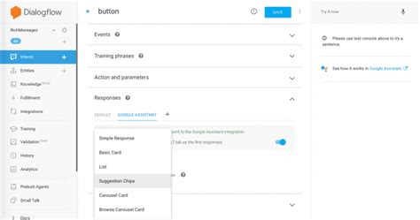 Add A Rich Message Button Response To Dialogflow Using Custom Payload
