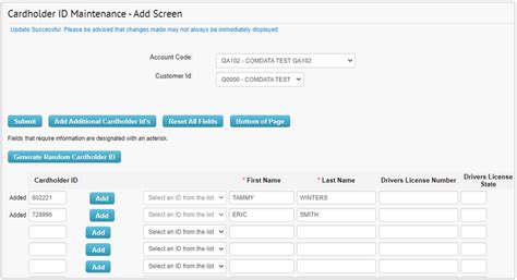 Perform Cardholder Id Maintenance Comdata Resource Center