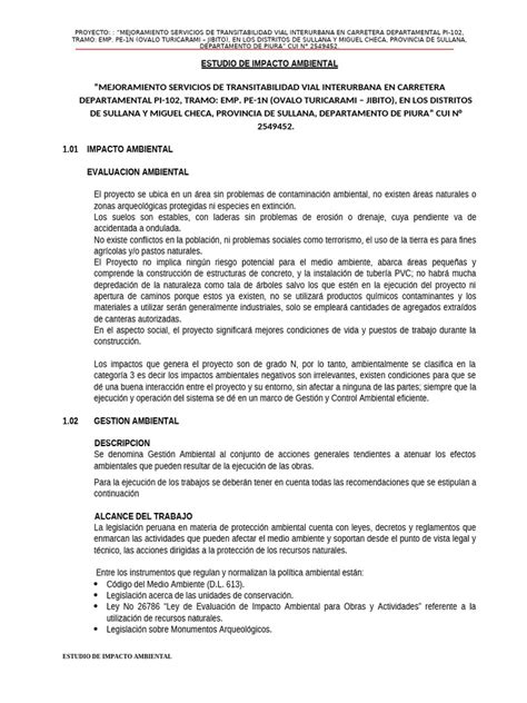 Estudio De Impacto Ambiental Pdf Residuos Entorno Natural