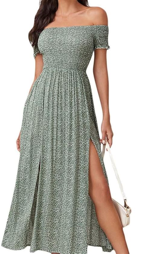 Floerns Women S Boho Floral Print Off Shoulder Split Long A Line Dress