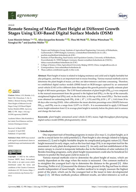Pdf Remote Sensing Of Maize Plant Height At Different Growth Stages Using Uav Based Digital