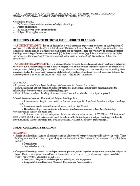 T3 Alphabetic Knowledge Organization Systems Subject Headings Pdf Index Term Metadata