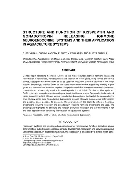 PDF STRUCTURE AND FUNCTION OF KISSPEPTIN AND GONADOTROPIN RELEASING