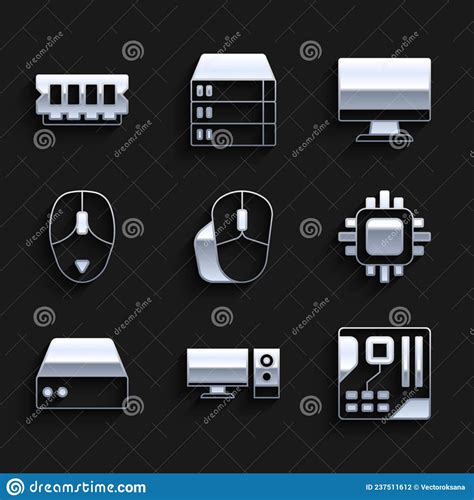 Set Computer Mouse Monitor Motherboard Digital Chip Processor With Cpu Server Data Web