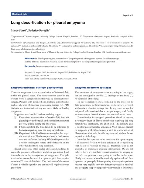Pdf Lung Decortication For Pleural Empyema