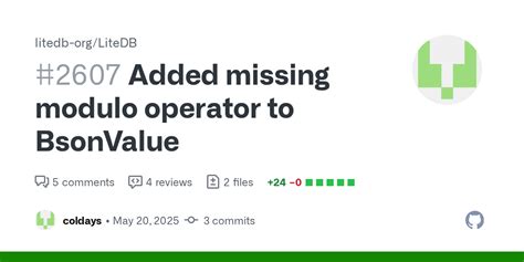 Added Missing Modulo Operator To Bsonvalue By Coldays · Pull Request 2607 · Litedb Orglitedb