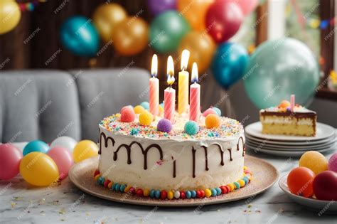 Premium Ai Image Birthday Cake With Burning Candles And Colorful