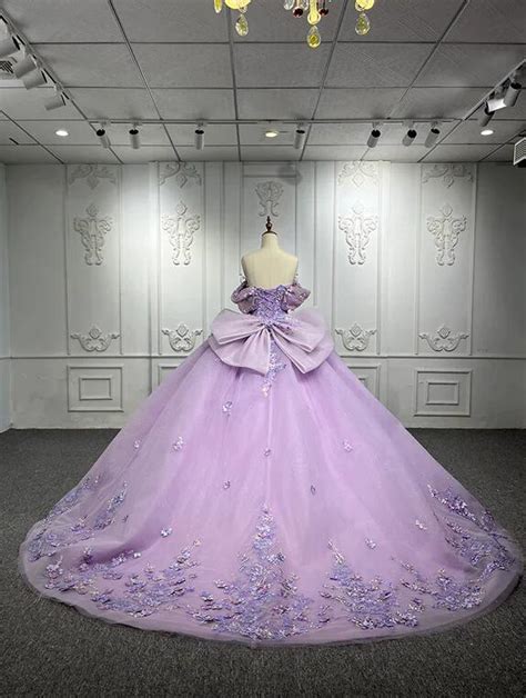 Elegant Lilac Ball Gown Quinceanera Dress With Flowers On Luulla