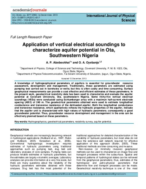 Pdf Geoelectrical Resistivity Surveying For Aquifer Delineation And Characterization In A
