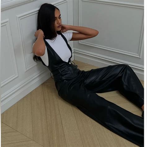 Bnwt Weworewhat Deep V Flare Overall Faux Leather High Waisted Jumpsuit