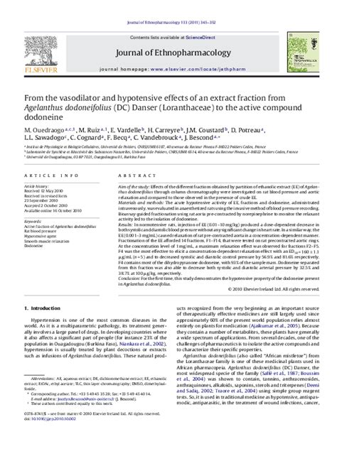 Pdf From The Vasodilator And Hypotensive Effects Of An Extract