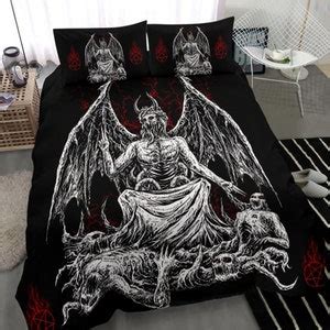 Skull Skeleton Satanic Pentagram Winged Demon God 3 Piece Etsy