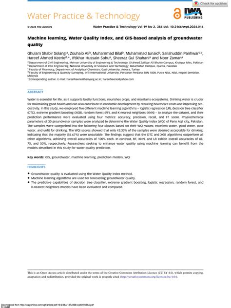 Machine Learning Water Quality Index And Gis Based Analysis Of Groundwater Pdf Magnesium