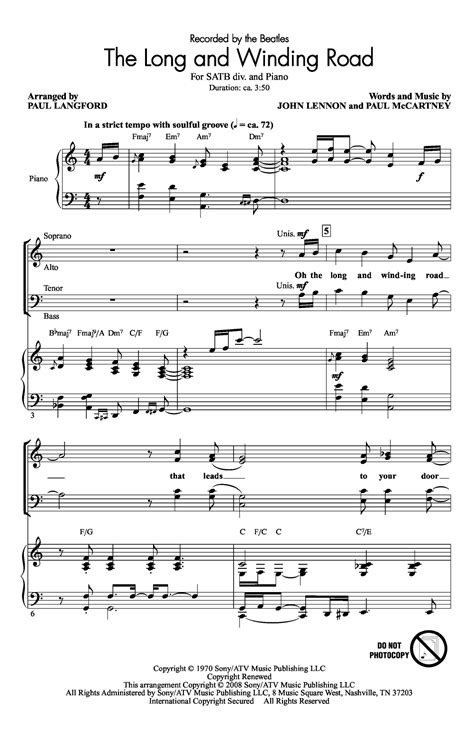 The Long And Winding Road Sheet Music Printable Templates Free