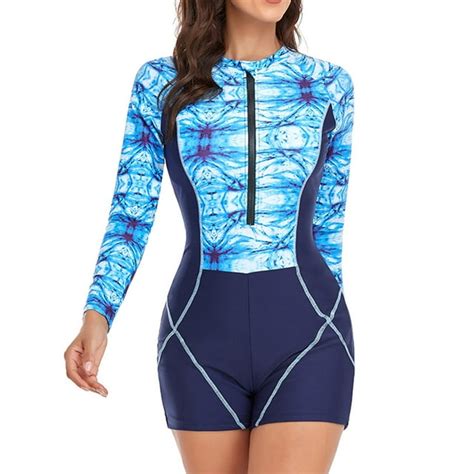 Iefiel Womens Rash Guard Long Sleeve Front Zipper One Piece Swimsuit