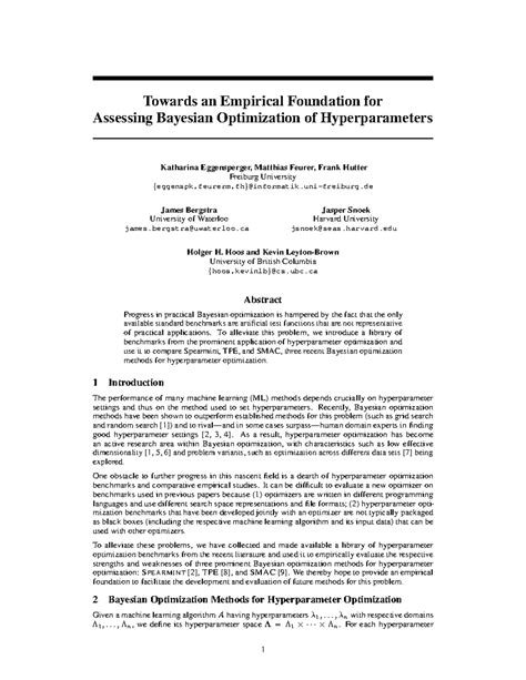 Towards An Empirical Foundation For Assessing Bayesian Optimization Of Hyperparameters Towards