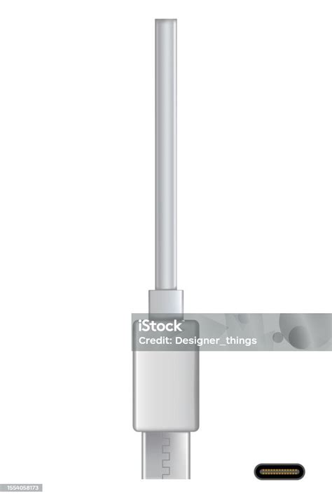 Usb 케이블 커넥터 유형 C 흰색으로 케이블을 연결하기 위한 전화 잭의 사실적인 벡터 최신 전자 장치의 충전 또는 정보 전송용 케이블 네트워크 연결 플러그에 대한 스톡