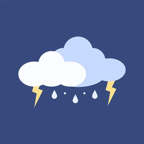 雷と雨と雲のアイコン。青の背景に Web の天気ラベル。漫画のベクトル イラスト プレミアムベクター