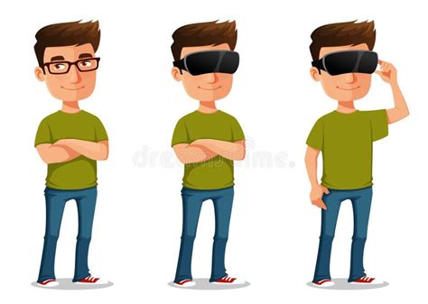 Cartoon Guy Using Virtual Reality Glasses Stock Vector Illustration