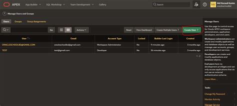 Create Workspace User On Oracle Apex Oracle School Bd