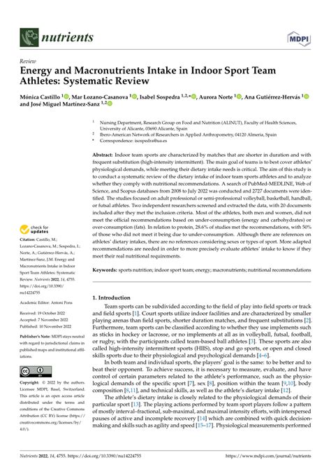 Pdf Energy And Macronutrients Intake In Indoor Sport Team Athletes