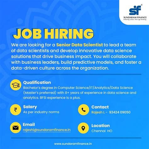Sundaram Finance On Linkedin Sundaramfinance Hiring Seniordatascientist Dataanalytics