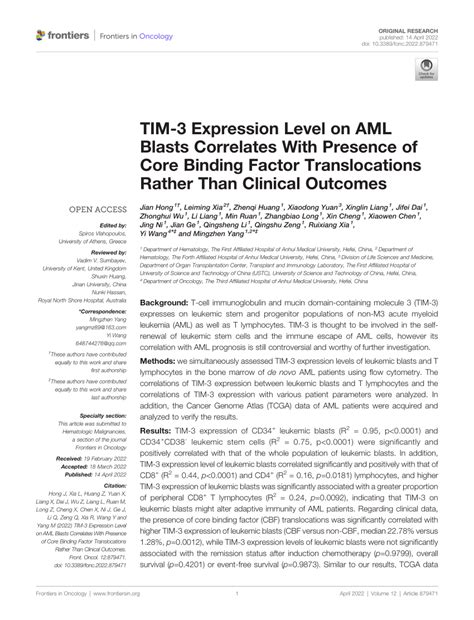 Pdf Tim 3 Expression Level On Aml Blasts Correlates With Presence Of