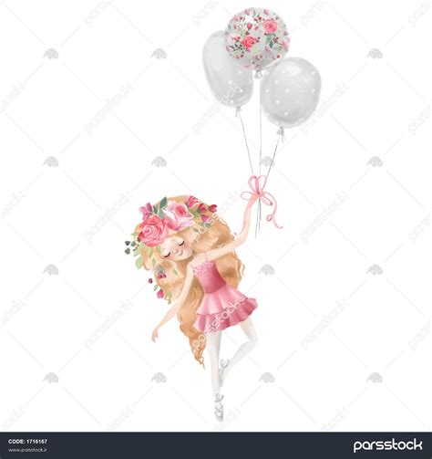 بالرین زیبا دختر باله با گل تاج گل گل در حال پرواز با بادکنک 1716167
