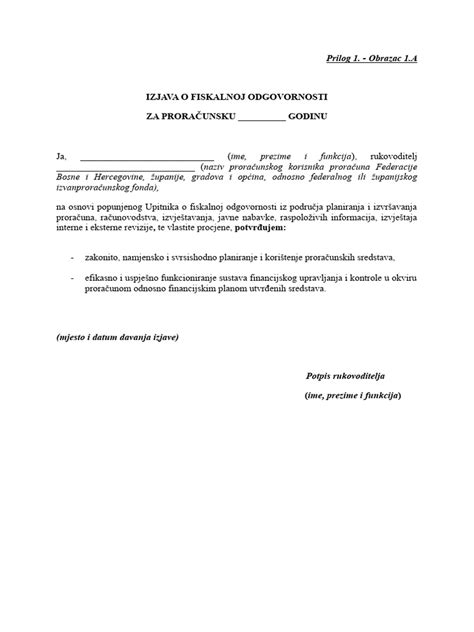 Obrasci Izjave O Fiskalnoj Odgovornosti Pdf
