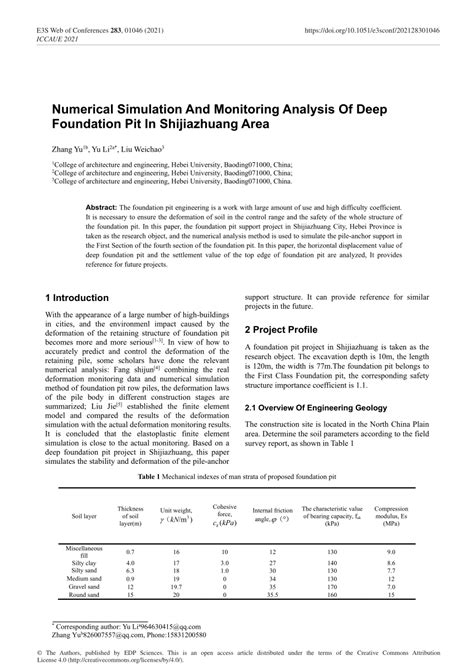 Pdf Numerical Simulation And Monitoring Analysis Of Deep Foundation Pit In Shijiazhuang Area