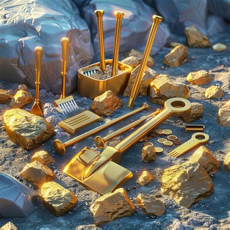 Premium Photo Illustration Of Gold Mining Tools With A Colorful And