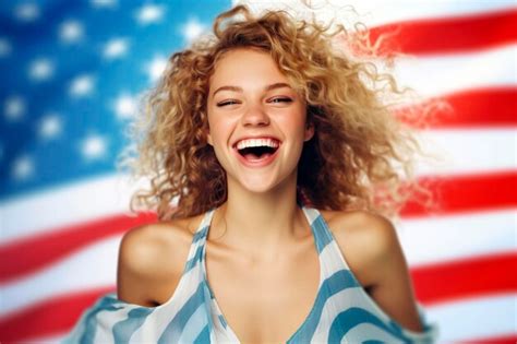 Premium Ai Image Blonde Woman Partying Dressed In The American Flag