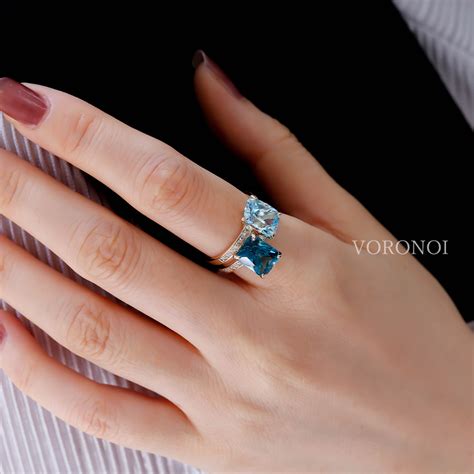 【残りわずか】voronoi Open Setting エメラルドカット 「ロンドンブルートパーズ」 ダイヤモンド Voronoi ボロノイ ｰ 繊細・モダン・オリジナルジュエリーブランド