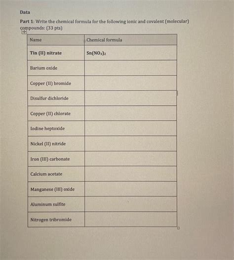 Solved Part 1 Write The Chemical Formula For The Following
