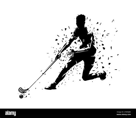 Floorbal Player Distorted Isolated Vector Silhouette Ink Drawing