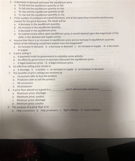 Solved 2 A Decrease In Demand Will Cause The Equilibrium