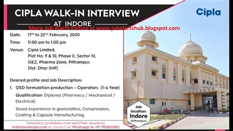 Cipla Limited Walk In Interviews On 17th To 22nd Feb 2020 Indore