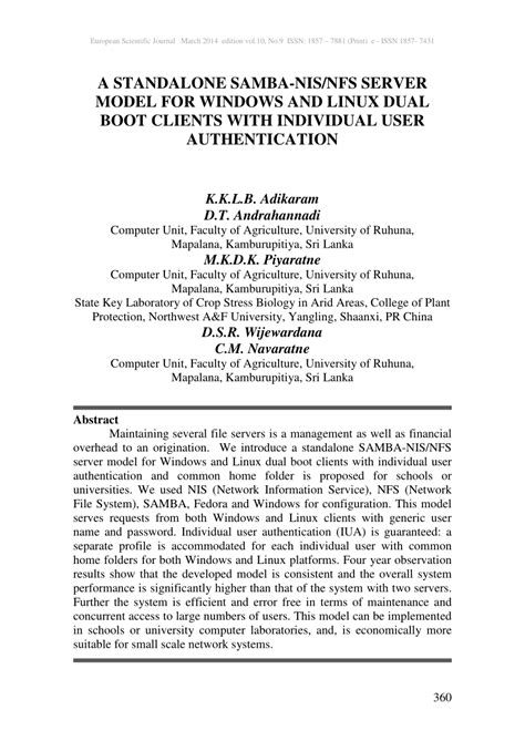 Pdf A Standalone Samba Nisnfs Server Model For Windows And Linux