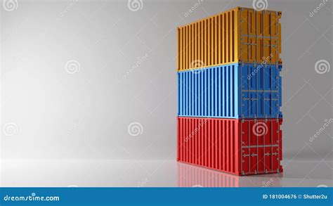Three Color Intermodal Container Stack On White Background Industry
