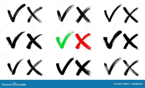 Brush Painted Yes And No Checkmarks Set Black And White Check And