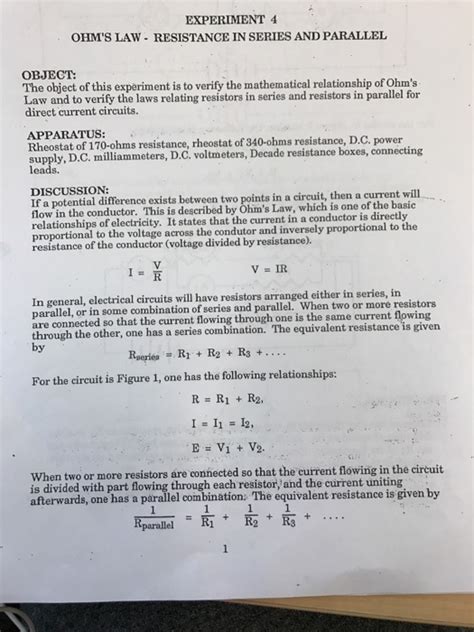 EXPERIMENT OHM S LAW RESISTANCE IN SERIES AND Chegg