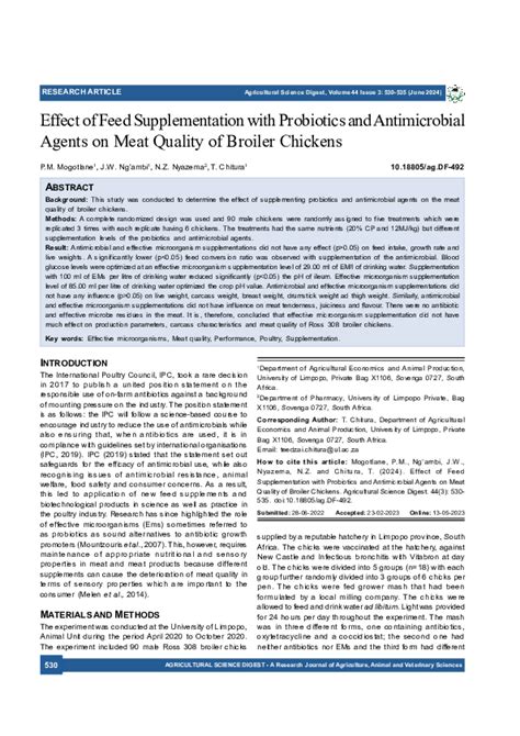 Pdf Effect Of Feed Supplementation With Probiotics And Antimicrobial