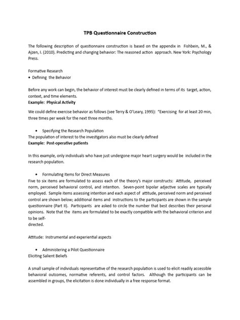 Tpb Questionnaire Construction Pdf Psychological Concepts Psychology