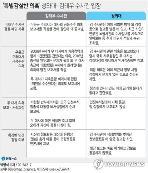그래픽 특별감찰반 의혹 청와대 김태우 수사관 입장 연합뉴스