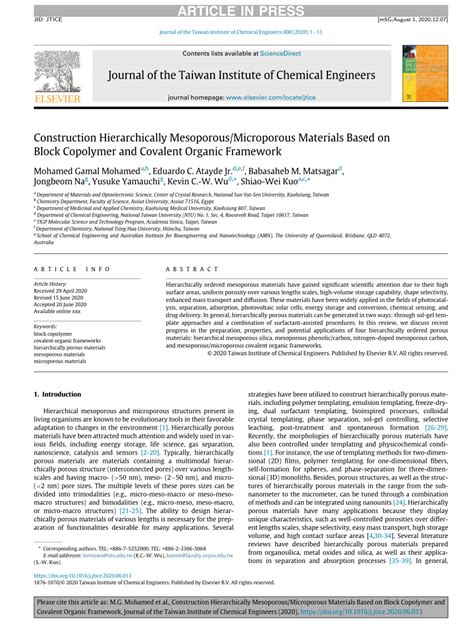 Pdf Construction Hierarchically Mesoporousmicroporous Materials Based On Block Copolymer And