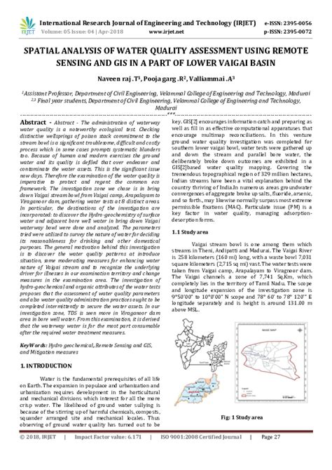 Pdf Spatial Analysis Of Water Quality Assessment Using Remote Sensing