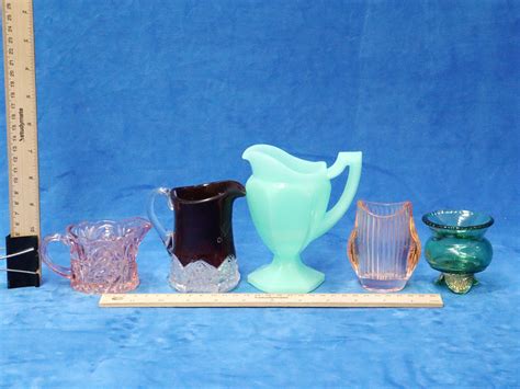 Lot Qty Of Glass Including Vaseline Uranium Glass Jug Uranium
