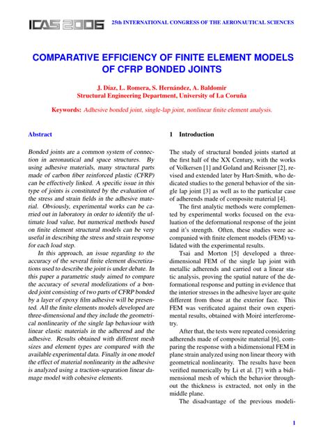 Pdf Comparative Efficiency Of Finite Element Models Of Cfrp Bonded Joints