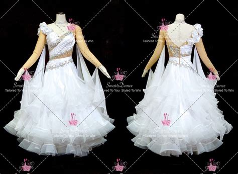 White And Flesh Coloured Ballroom Smooth Ballroom Dance Costumes High